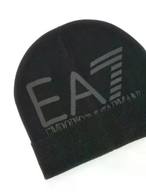EA7 Logo-jacquard Ribbed Beanie Hat