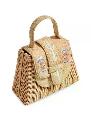 Pamela Munson Petite Lady Shell-embroidered Rattan Tote Bag