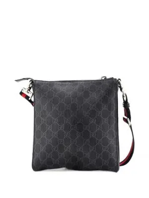 Gucci Web Strap Front Zip Messenger Bag Gg Coated Canvas Small Cross Body Bag