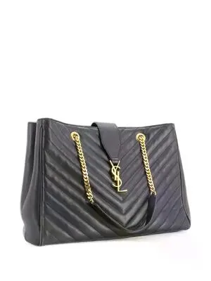 Saint Laurent Classic Monogram Shopper Matelasse Chevron Leather Large Tote Bag - Black