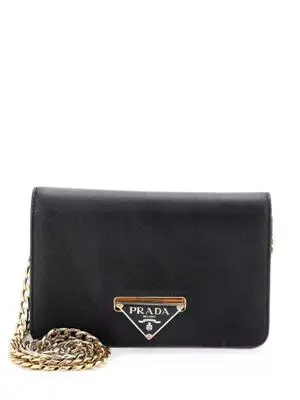 Prada Saffiano Leather Small Flap Wallet On Chain Clutch Shoulder Bag