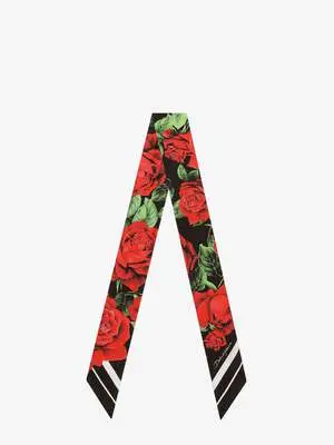 Dolce & Gabbana Silk Twill Bandeau With Bouquet Rose Print - Multicolor
