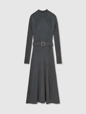 REISS Ella Rib-knit Belted Midi Dress