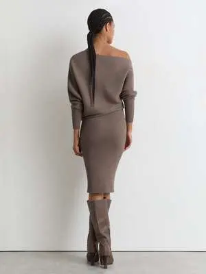 REISS Lara Off-the-shoulder Ribbed Midi Dress