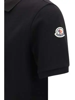 Moncler Cotton Piqué Polo Shirt With Logo - Black