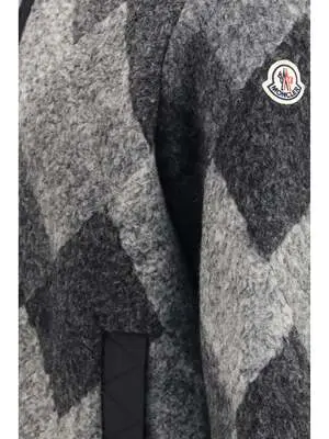Moncler Wool Blend Zip Cardigan With Diamond Pattern