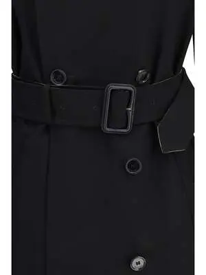 Burberry Long Gabardine Trench Coat With Check Collar