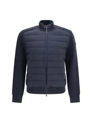 Moncler Zip-up Padded Cardigan In Wool And Cashmere Blend - Blue
