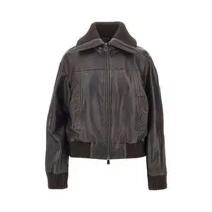 Pinko Washed Leather Bomber Jacket