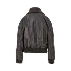 Pinko Washed Leather Bomber Jacket