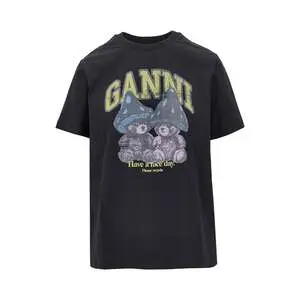 GANNI Mushroom Teddy' Print T-shirt - Black