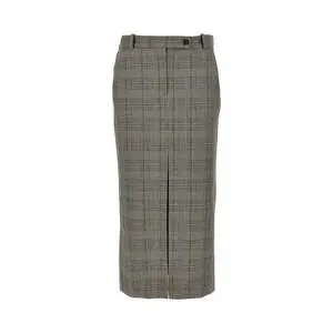 Pinko Wool-blend Midi Skirt With Check Motif