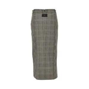 Pinko Wool-blend Midi Skirt With Check Motif
