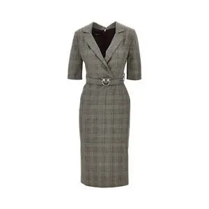 Pinko Wool-blend Midi Dress With Check Motif - Brown