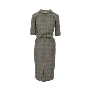 Pinko Wool-blend Midi Dress With Check Motif