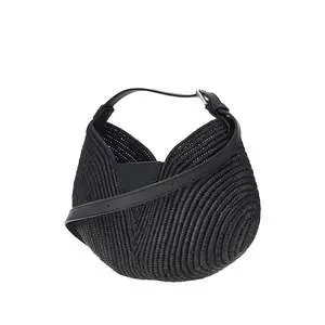 Loewe Raffia And Leather Medium Swing Bag - Black