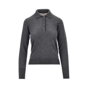 GOLDEN GOOSE Ghilayne Knitted Polo Shirt - Grey