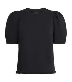 ME+EM Organic Cotton-blend Puff-sleeve Top - Black