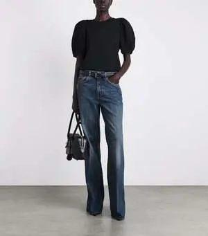 ME+EM Organic Cotton-blend Puff-sleeve Top - Black