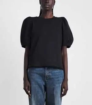 ME+EM Organic Cotton-blend Puff-sleeve Top - Black