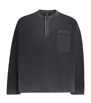 REPRESENT Heavyweight Cotton Henley Top - Black