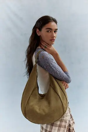 Free People Faith Half Moon Suede Bag - Khaki