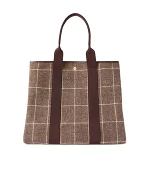 Rue De Verneuil Large Webbing And Leather-trimmed Checked Tweed Tote - No