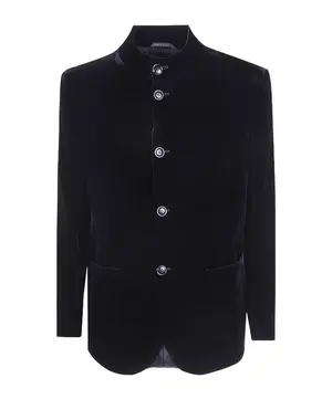 Giorgio Armani Velvet Stand-collar Blazer - Black