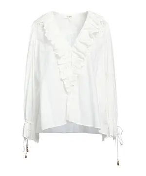 Chloé Vneck Ruched Longsleeve Shirt - White