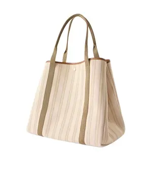 Rue De Verneuil Large Webbing And Leather-trimmed Striped Canvas Tote