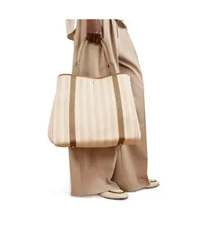 Rue De Verneuil Large Webbing And Leather-trimmed Striped Canvas Tote