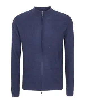 Emporio Armani Fancy-knit Zip-up Sweater - Navy