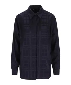 Burberry Long Sleeved Checked Shirt - Navy Blue