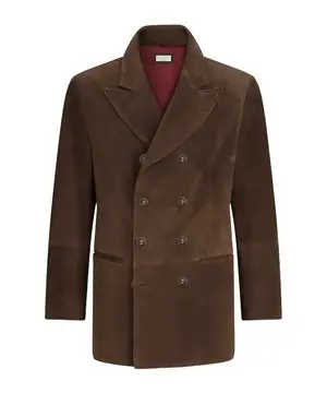 Brunello Cucinelli Suede Blazer-style Outerwear Jacket With Peak Lapels - Brown
