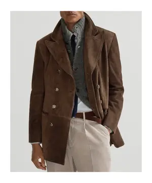 Brunello Cucinelli Suede Blazer-style Outerwear Jacket With Peak Lapels