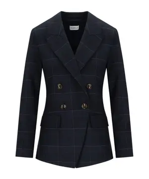Marella Checked Double Breasted Blazer - Black