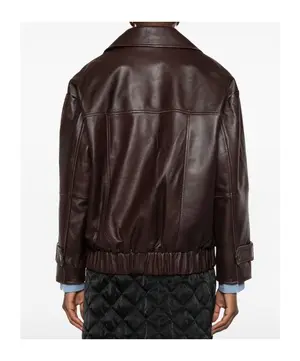 Marella Long-sleeve Leather Jacket With Lapel Collar - Wine Red