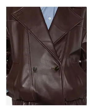 Marella Long-sleeve Leather Jacket With Lapel Collar - Wine Red