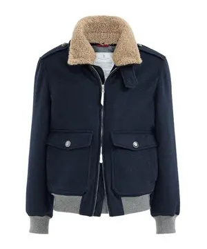 Brunello Cucinelli Shearling-collar Bomber Jacket - Blue