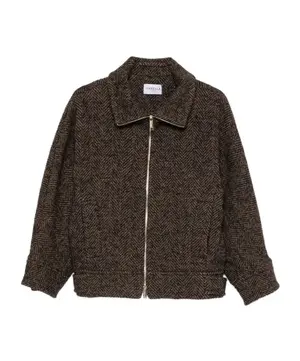Marella Herringbone Zip-up Casual Jacket - Brown