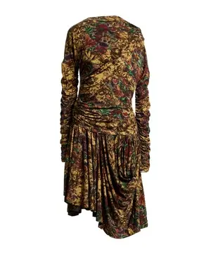 GANNI Floral-print Jersey Midi Dress - Gold