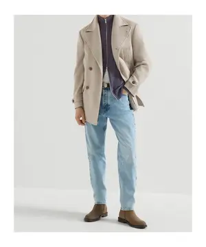 Brunello Cucinelli Cashmere Chevron Flannel Four-pocket Pea Coat