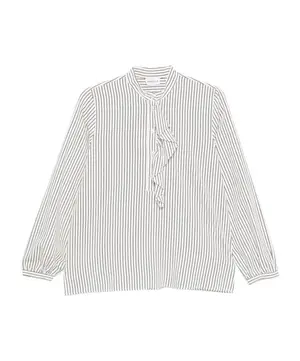 Marella Ruffled Striped Henley Shirt - No
