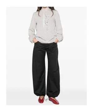 Marella Ruffled Striped Henley Shirt