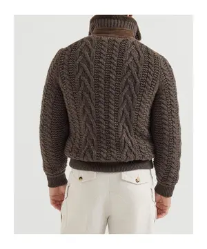 Brunello Cucinelli Suede Shearling And Cashmere Knit Bomber Jacket With Thermore Padding