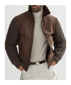 Brunello Cucinelli Suede Shearling And Cashmere Knit Bomber Jacket With Thermore Padding