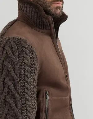 Brunello Cucinelli Suede Shearling And Cashmere Knit Bomber Jacket With Thermore Padding