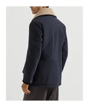 Brunello Cucinelli Bonded Nylon Double-breasted Coat With Shearling Lining