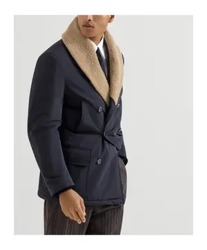 Brunello Cucinelli Bonded Nylon Double-breasted Coat With Shearling Lining