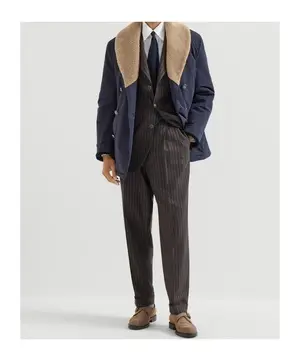 Brunello Cucinelli Bonded Nylon Double-breasted Coat With Shearling Lining
